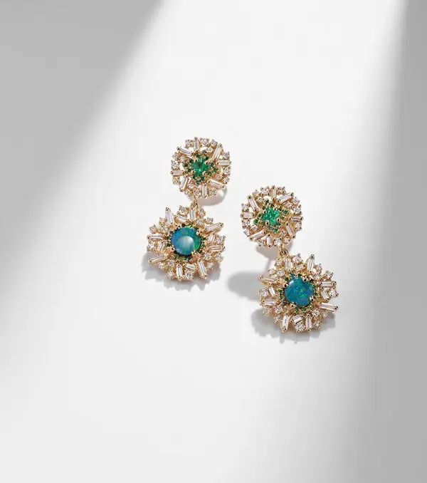SUZANNE KALAN 18kt Yellow Drop Earrings With Opals, Emeralds, And Diamonds