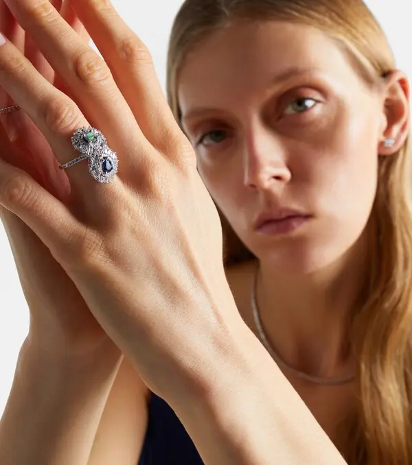 SUZANNE KALAN 18kt White Gold Ring With Sapphire, Opal, And Diamonds
