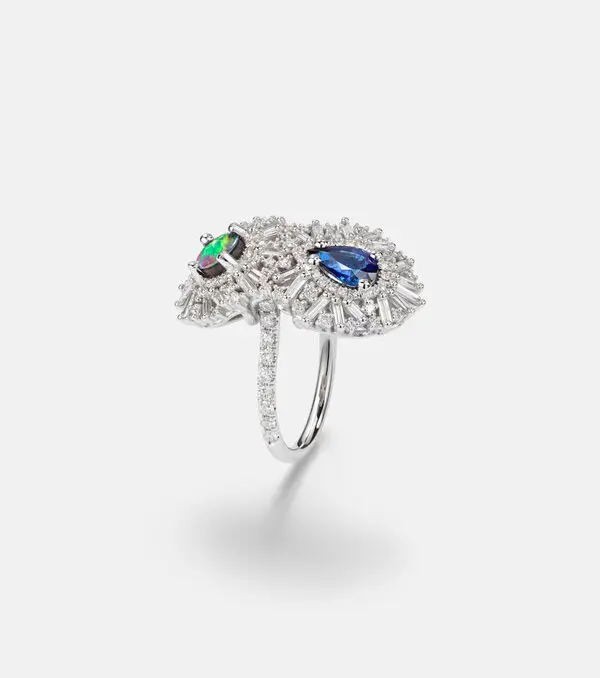 SUZANNE KALAN 18kt White Gold Ring With Sapphire, Opal, And Diamonds