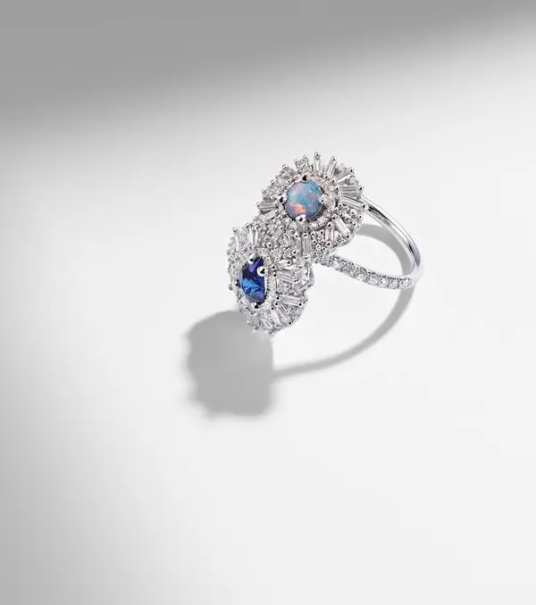 SUZANNE KALAN 18kt White Gold Ring With Sapphire, Opal, And Diamonds