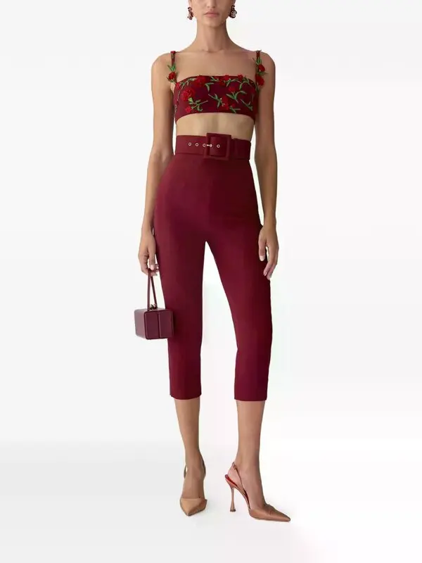 Carolina Herrera Floral Embroidered Bandeau Top - Red
