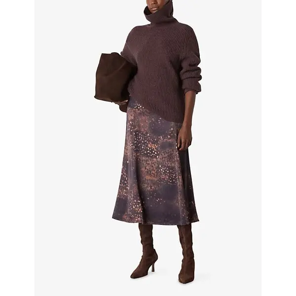 Whistles Animal Print Woven Midi Skirt