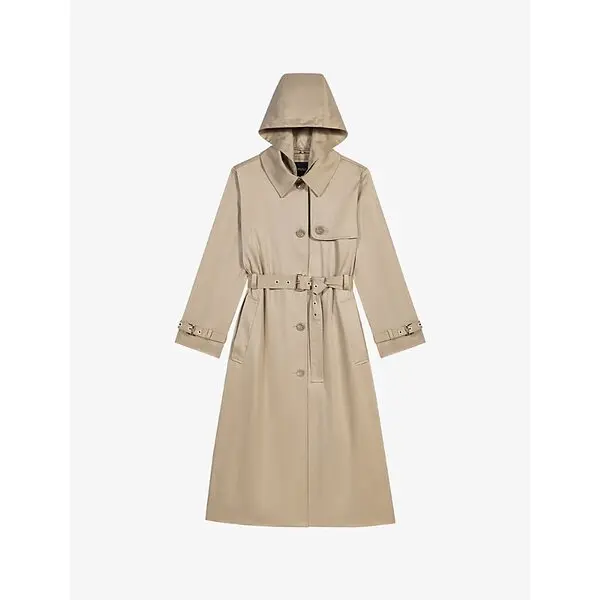 Maje Belted Cotton Trench Coat With Removable Hood - Camel