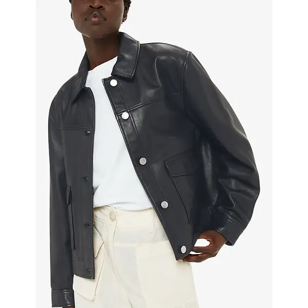 Whistles Natia Leather Patch-pocket Overshirt