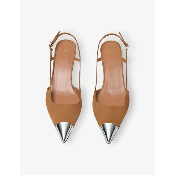 Maje Pointed-toe Suede Slingback Heels - Camel