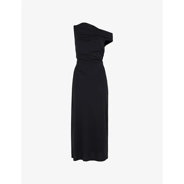 Whistles Off-shoulder Asymmetric Crepe Midi Dress - Black