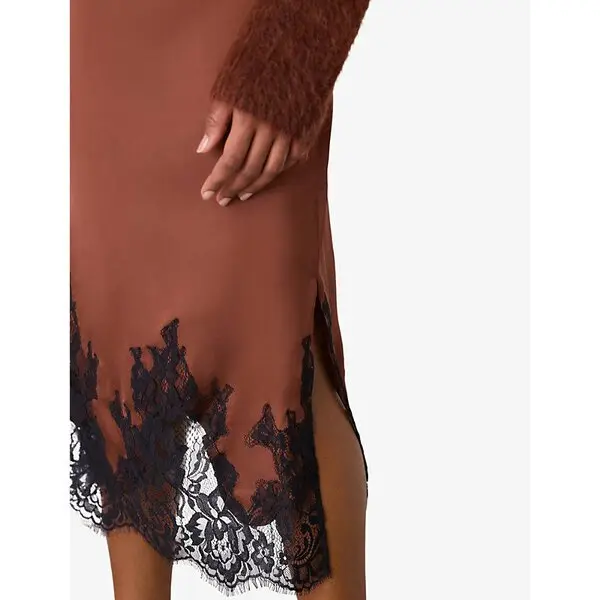 Whistles Lace-hem Satin Midi Skirt