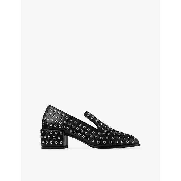 JIMMY CHOO Eliot Leather Heeled Loafers - Black/silver