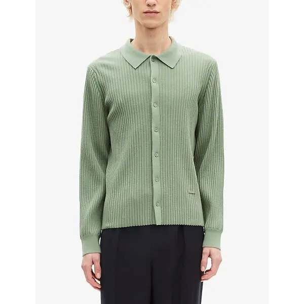 The Kooples Collared Button-down Stretch Wool-blend Jumper - Lichen