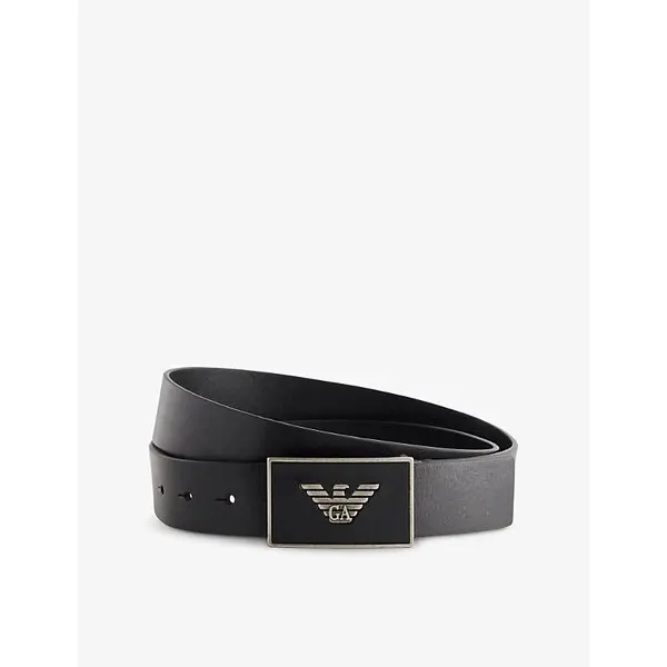 Emporio Armani Leather Belt With Logo Buckle - Nero
