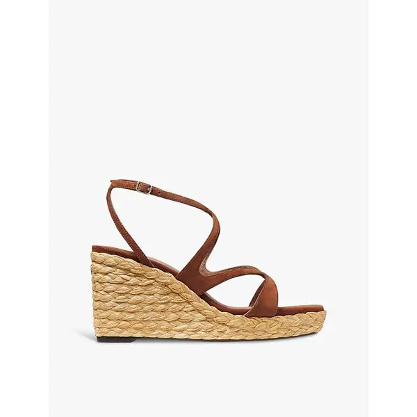 JIMMY CHOO Ayla 85 Suede And Raffia Wedge Sandals