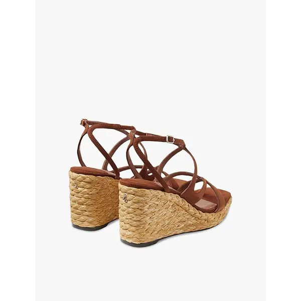 JIMMY CHOO Ayla 85 Suede And Raffia Wedge Sandals
