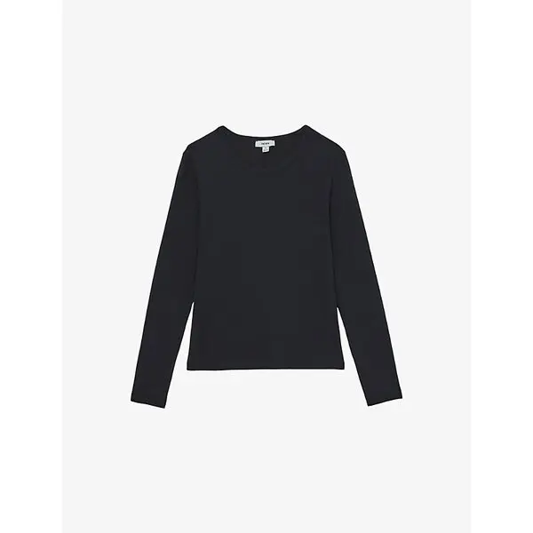 REISS Jada Crewneck Long-sleeve Stretch-cotton T-shirt - Black