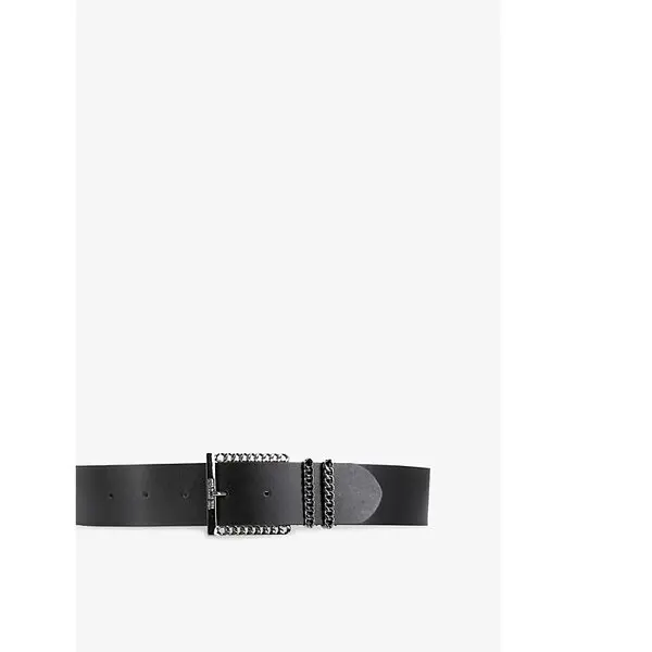 The Kooples Chain Embellished Logo Embossed Leather Belt