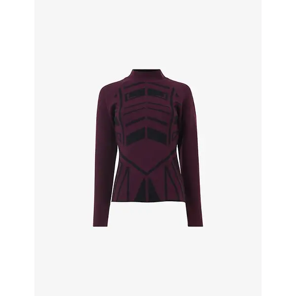 LEEM Geometric Slim-fit Knitted Top - Red