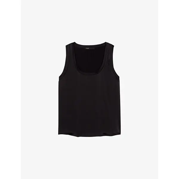 Maje Round Neck Sleeveless Stretch-silk Top - Noir / Gris