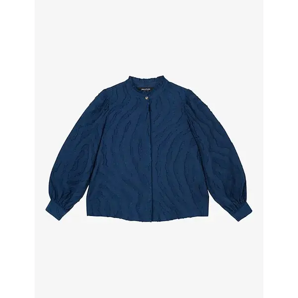 Whistles Animal-textured Stand Collar Woven Shirt - Navy