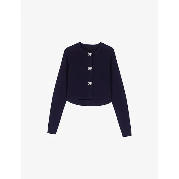 Maje Bow-button Wool Cardigan - Navy