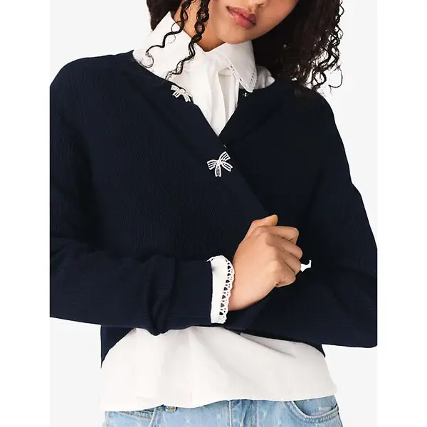 Maje Bow-button Wool Cardigan - Navy