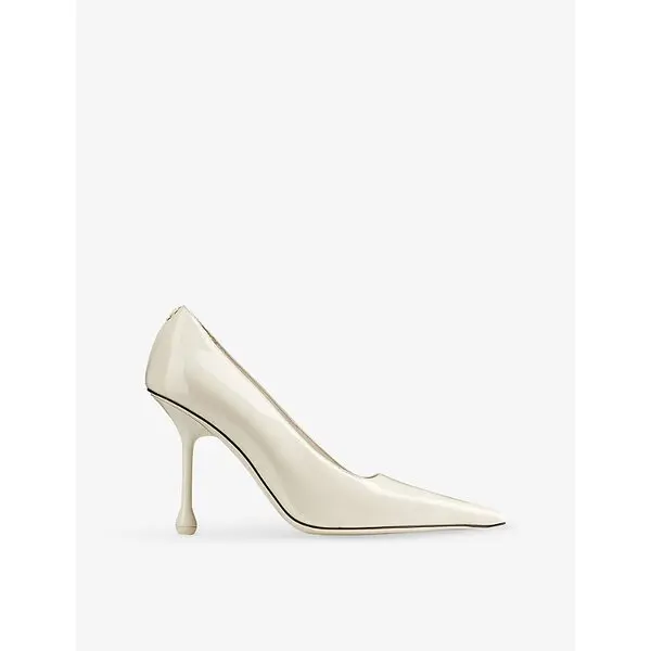 JIMMY CHOO Ixia 95 Patent Leather Pointed Toe Heeled Courts - Latte