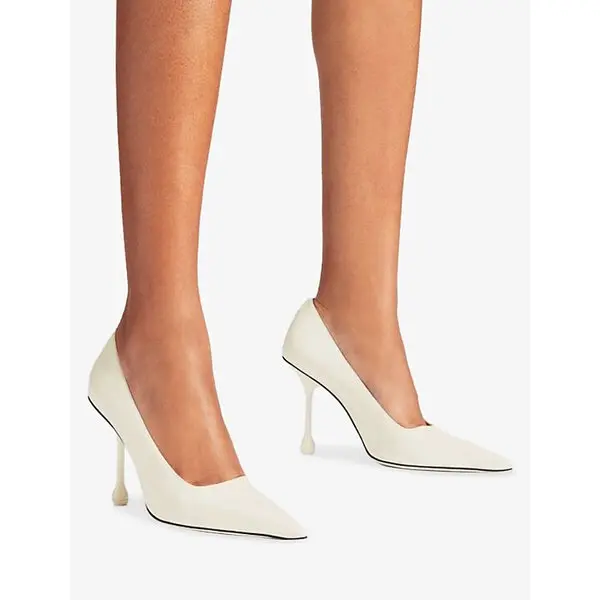 JIMMY CHOO Ixia 95 Patent Leather Pointed Toe Heeled Courts - Latte