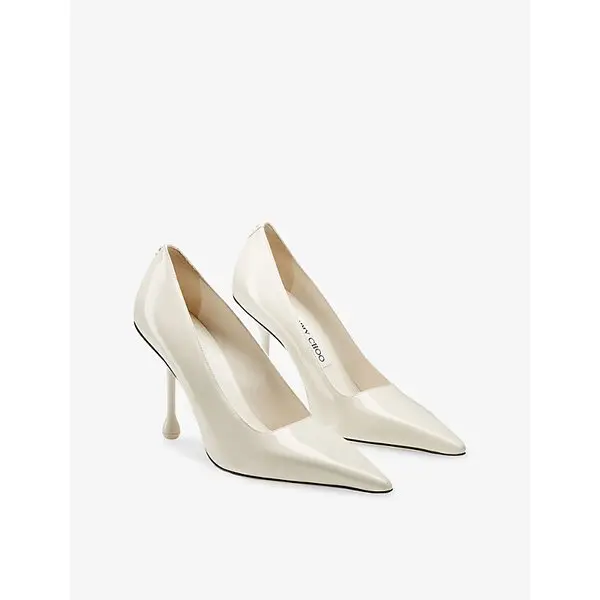 JIMMY CHOO Ixia 95 Patent Leather Pointed Toe Heeled Courts - Latte