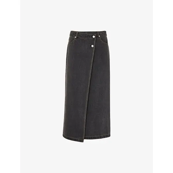 Whistles Wrap Denim Midi Skirt