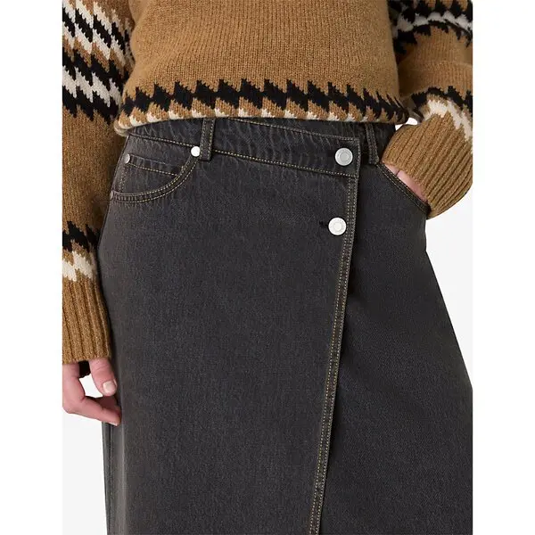 Whistles Wrap Denim Midi Skirt