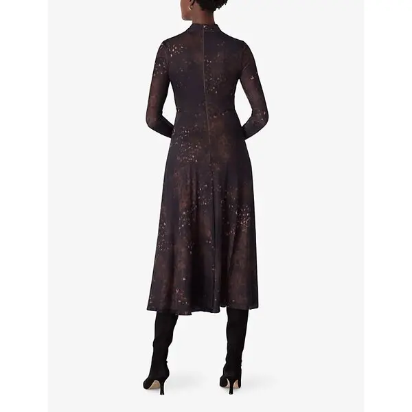 Whistles Spotted Animal-print Stretch-mesh Midi Dress