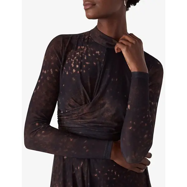 Whistles Spotted Animal-print Stretch-mesh Midi Dress