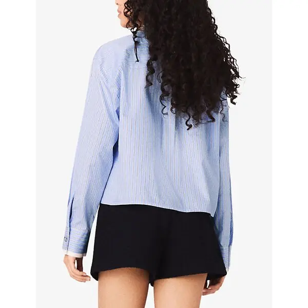 Maje Striped Cotton Shirt With Detachable Embellished Collar - Blue Sky