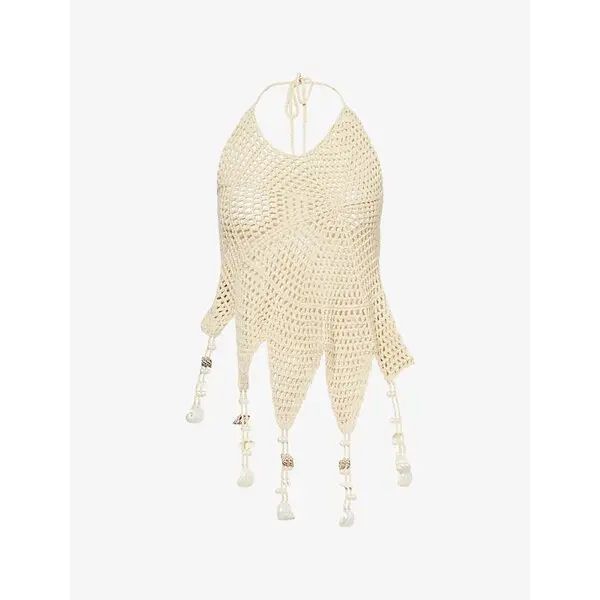 JADED LONDON Halterneck Shell-trim Crochet Top - Multi