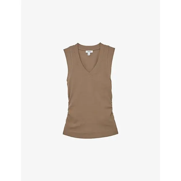 REISS Ribbed Stretch-cotton V-neck Vest - Neutral