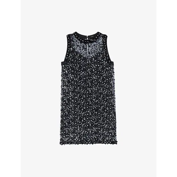 Maje Floral Bead-embellished Woven Mini Dress - Black