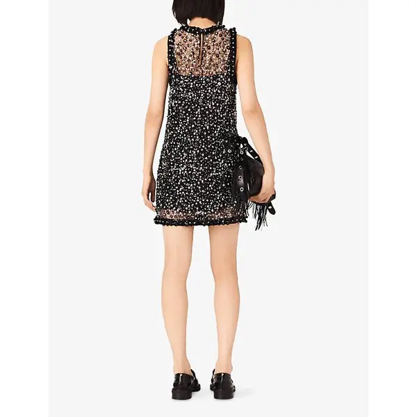 Maje Floral Bead-embellished Woven Mini Dress