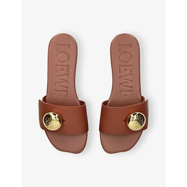Loewe Pebble Leather Slides - Rust