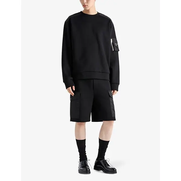 Prada Re-nylon Patch Crewneck Cotton-jersey Sweatshirt
