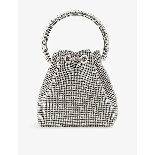 JIMMY CHOO Bon Bon Crystal Embellished Mesh Drawstring Bag