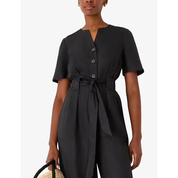 Whistles Fiona Button-down Short-sleeve Linen Jumpsuit - Black