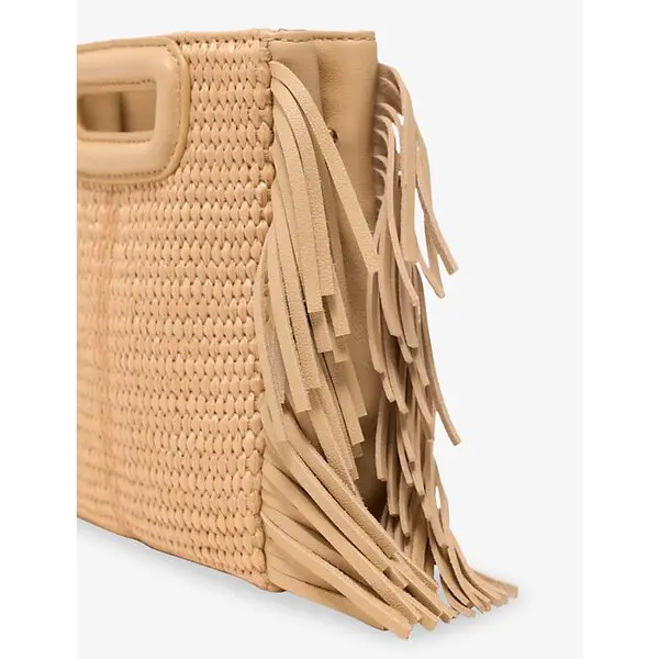 Maje Raffia Shoulder Bag With Fringe Detail