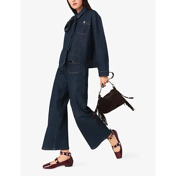 Maje Bow Relaxed-fit Denim Shirt