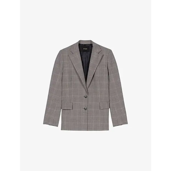 Maje Checked Stretch Wool-blend Blazer