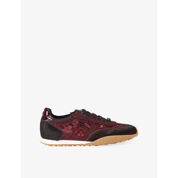 Kurt Geiger Embellished Floral Bead Mesh Trainers - Wine