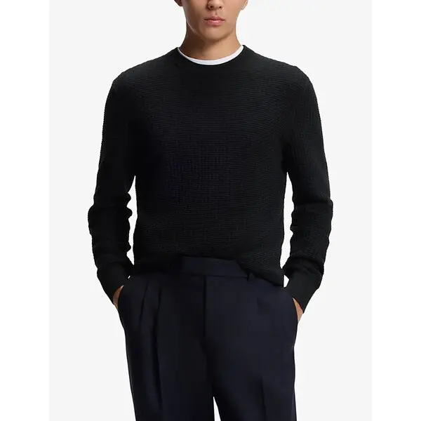 BOSS Textured Regular-fit Cotton-knit Jumper - Black