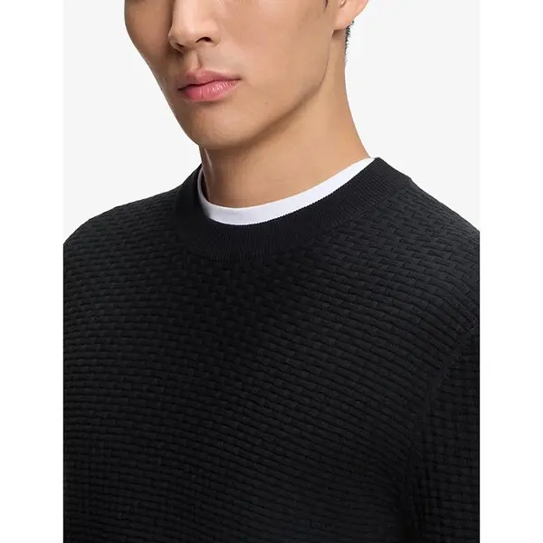 BOSS Textured Regular-fit Cotton-knit Jumper - Black