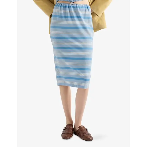 Prada Striped Piqué Cotton Skirt - Light Blue