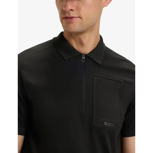 BOSS Emed-pocket Half-zip Stretch-cotton Polo Shirt