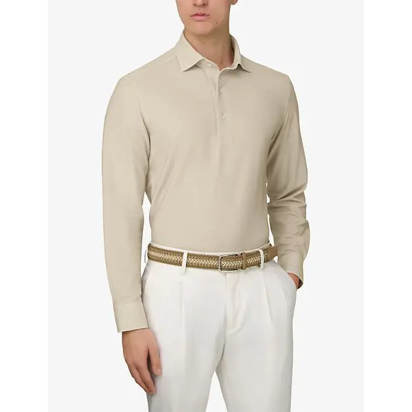 Boggi Milano Long-sleeved Cotton-blend Polo Shirt