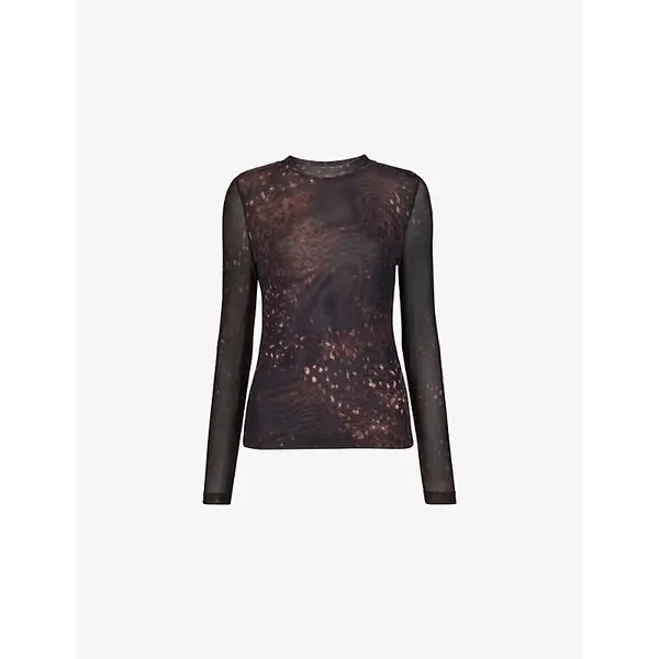Whistles Spotted Animal-print Stretch-mesh Top