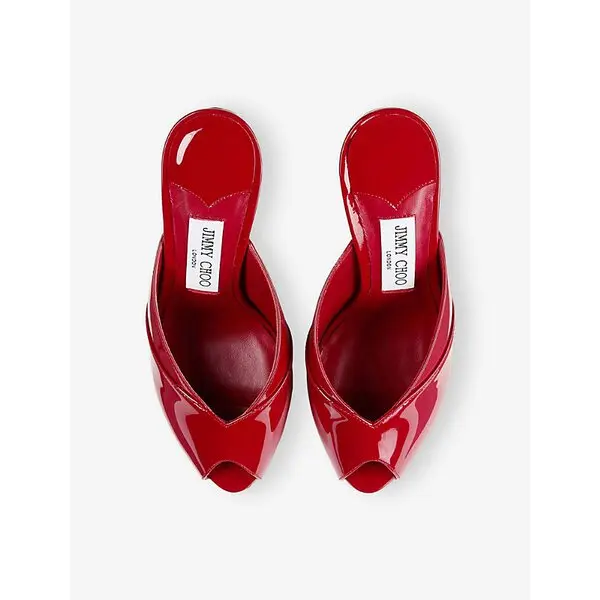 JIMMY CHOO Brigitte 100 Patent Leather Mules - Ruby Red